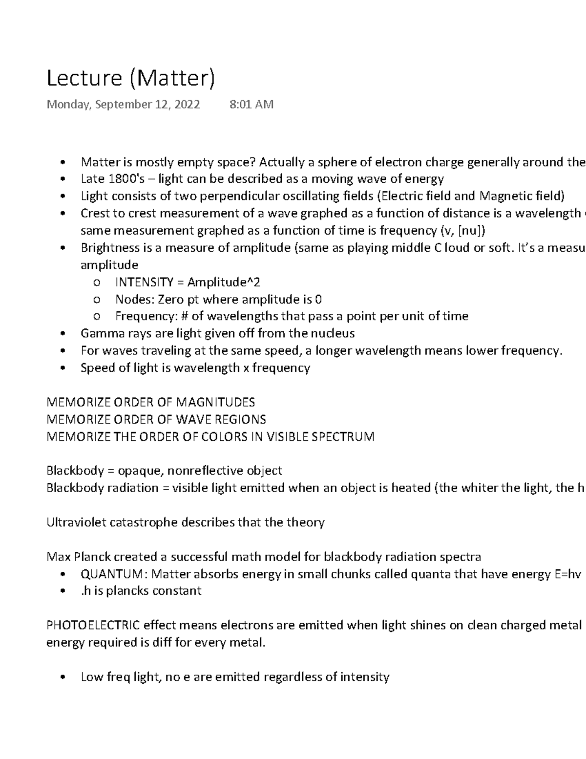 Lecture (Matter) - Matter is mostly empty space? Actually a sphere of electron charge generally ...