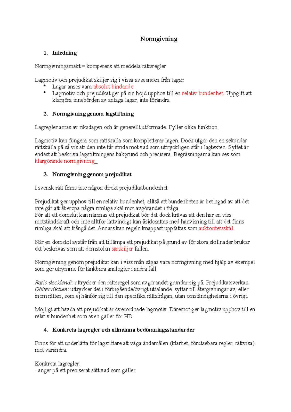 Juridiska grundbegrepp bok sammanfattningar - Normgivning 1. Inledning ...