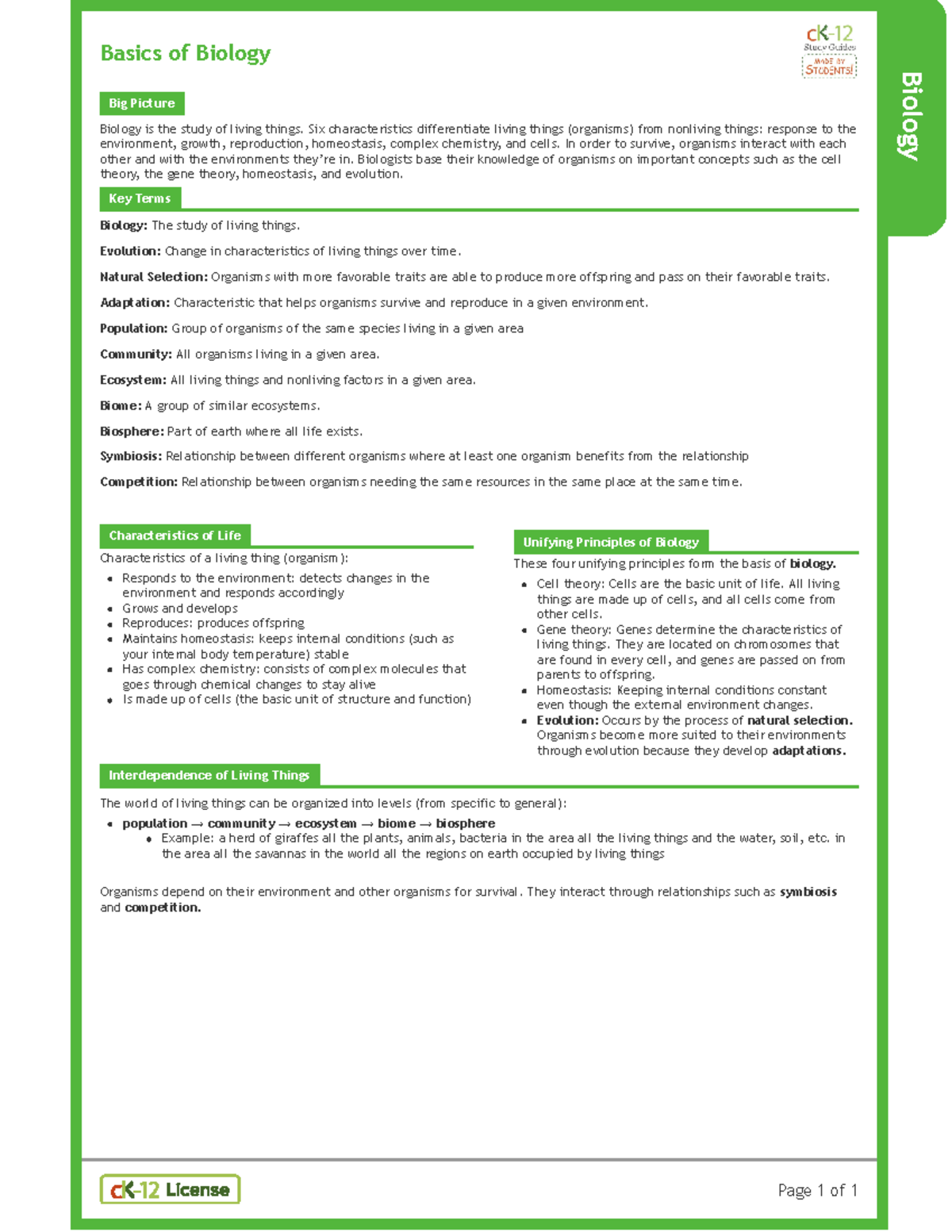 Basics of biology study guide - Big Picture Biology is the study of ...