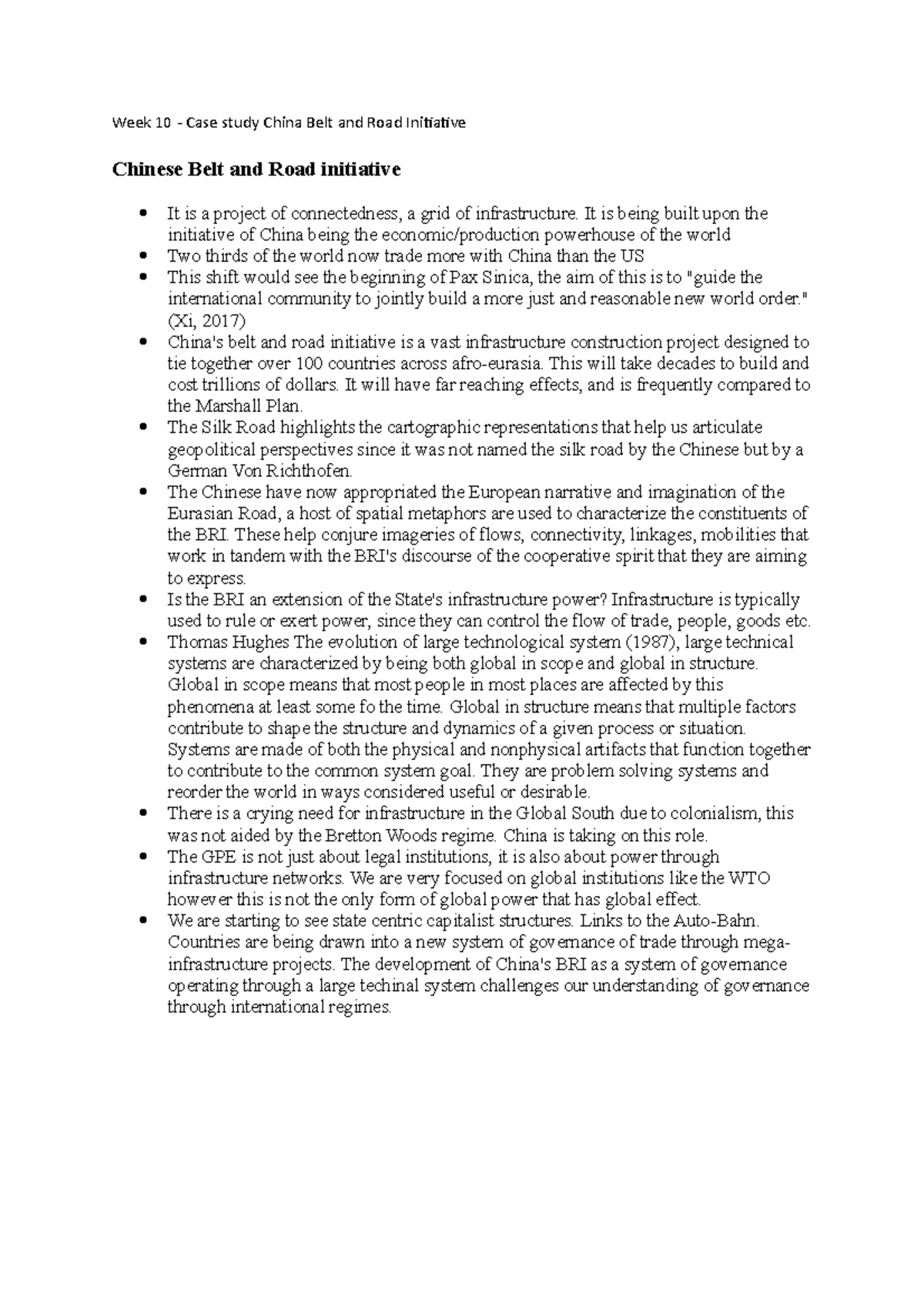 Week 10 - Case study China Belt and Road Initiative - It is being built ...