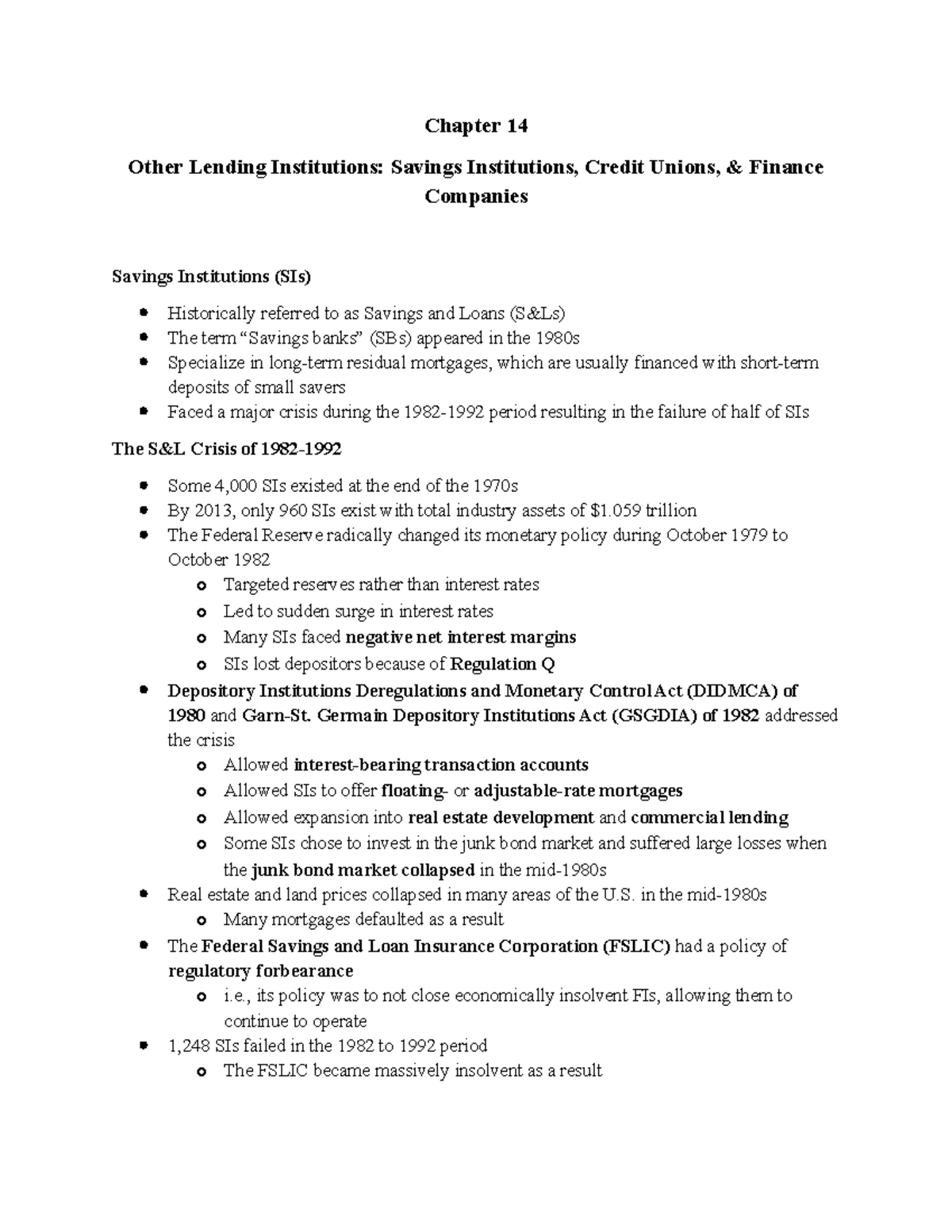 Ch 14 Other Lending Institutions Savings Institutions, Credit Unions ...