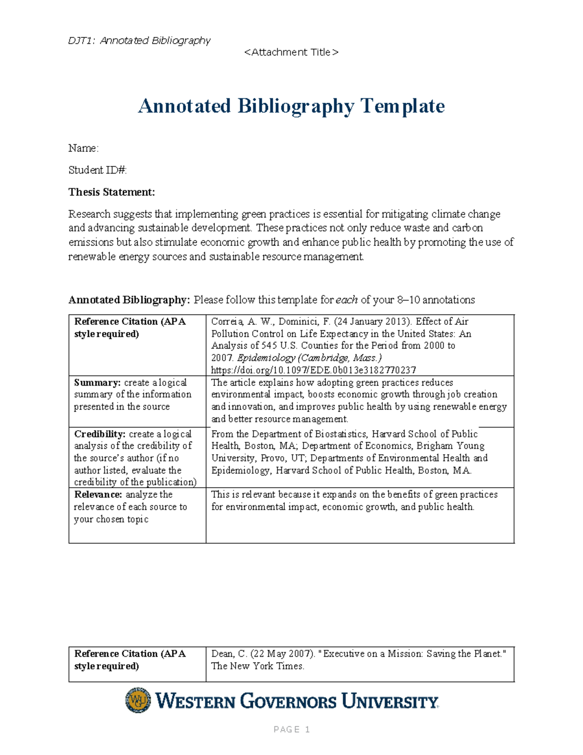 Annotated Bibliography FOR Study - Annotated Bibliography Template Name ...