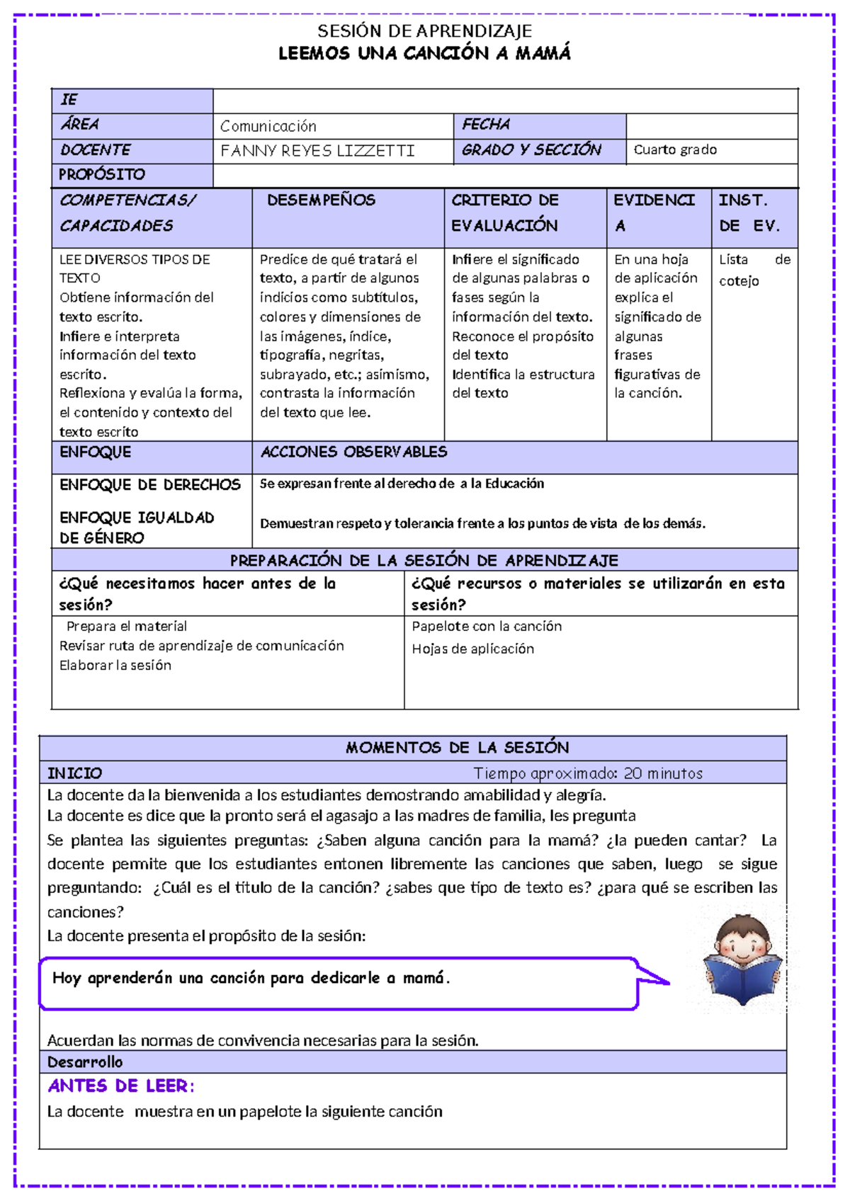 8 Leemos UNA Canción A MAMÁ - IE ÁREA Comunicación FECHA DOCENTE FANNY ...