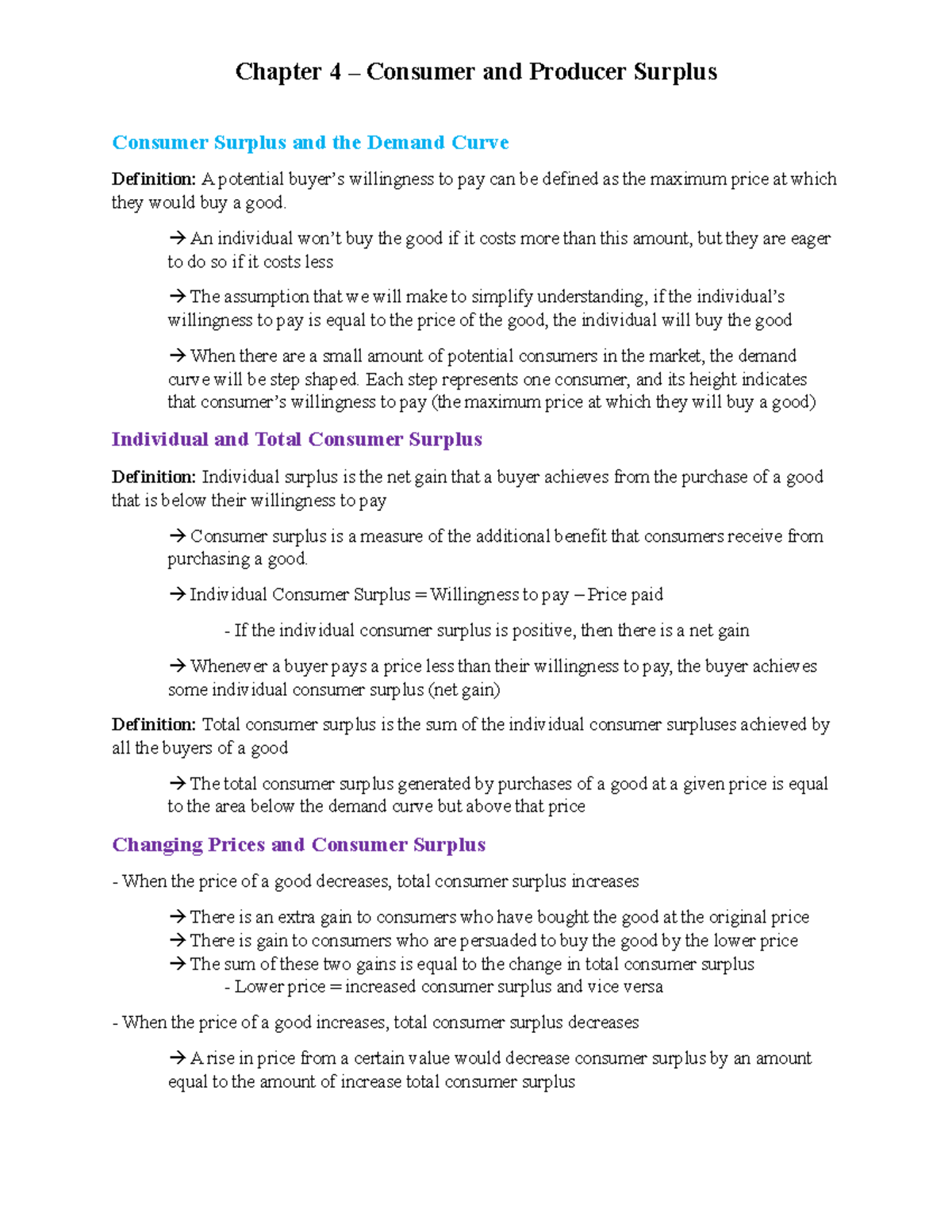 ECON 101 - Chapter 4 Notes - Consumer Surplus and the Demand Curve ...