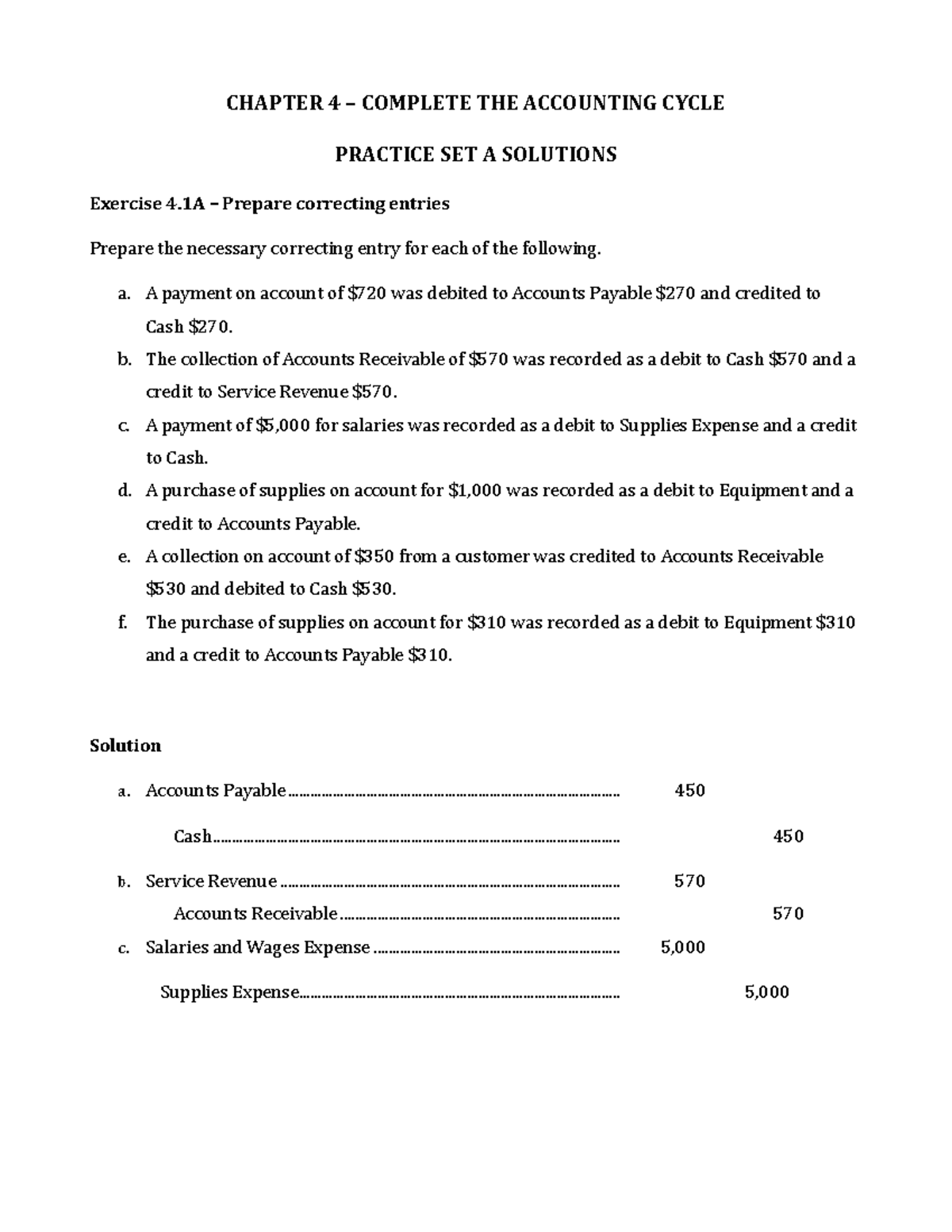CH4 Practice Set A Sol - CHAPTER 4 – COMPLETE THE ACCOUNTING CYCLE ...