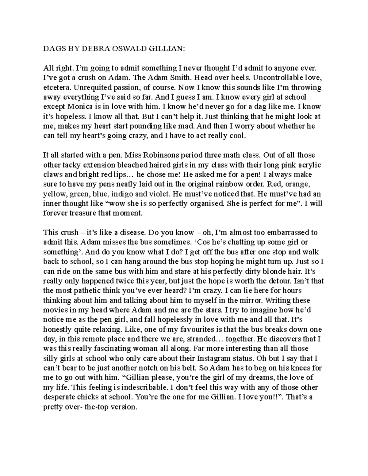 DAGS BY Debra Oswald Gillian - DAGS BY DEBRA OSWALD GILLIAN: All right ...