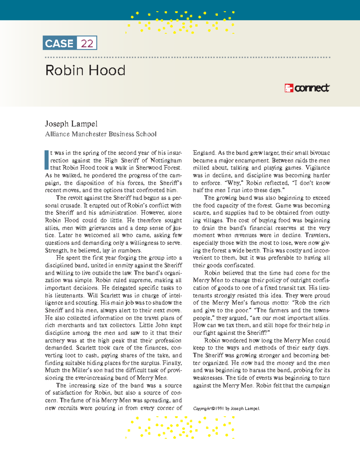 Robin Hood Case Study - ® Robin Hood CASE 22 Copyright ©1991 by Joseph ...