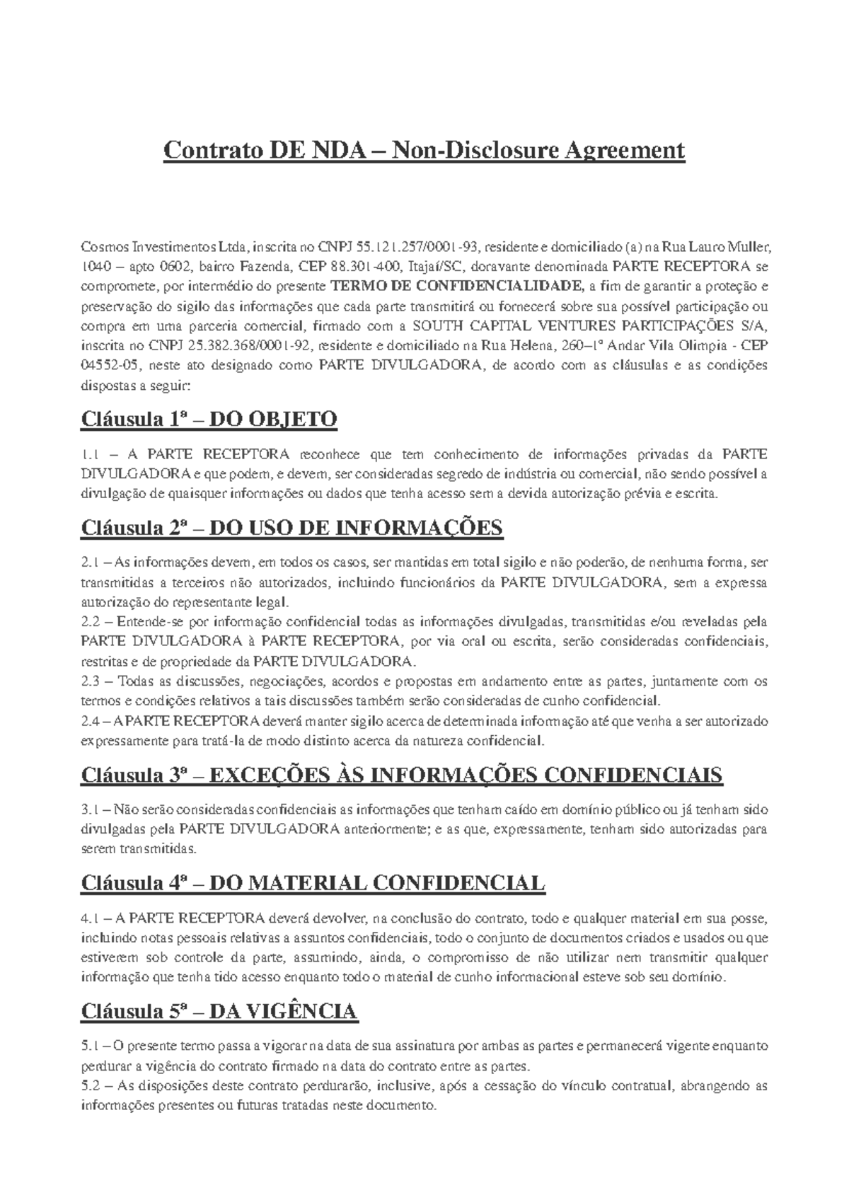 NDA-Glaucia-2 - Contrato de confidencialidade - Contrato DE NDA – Non ...