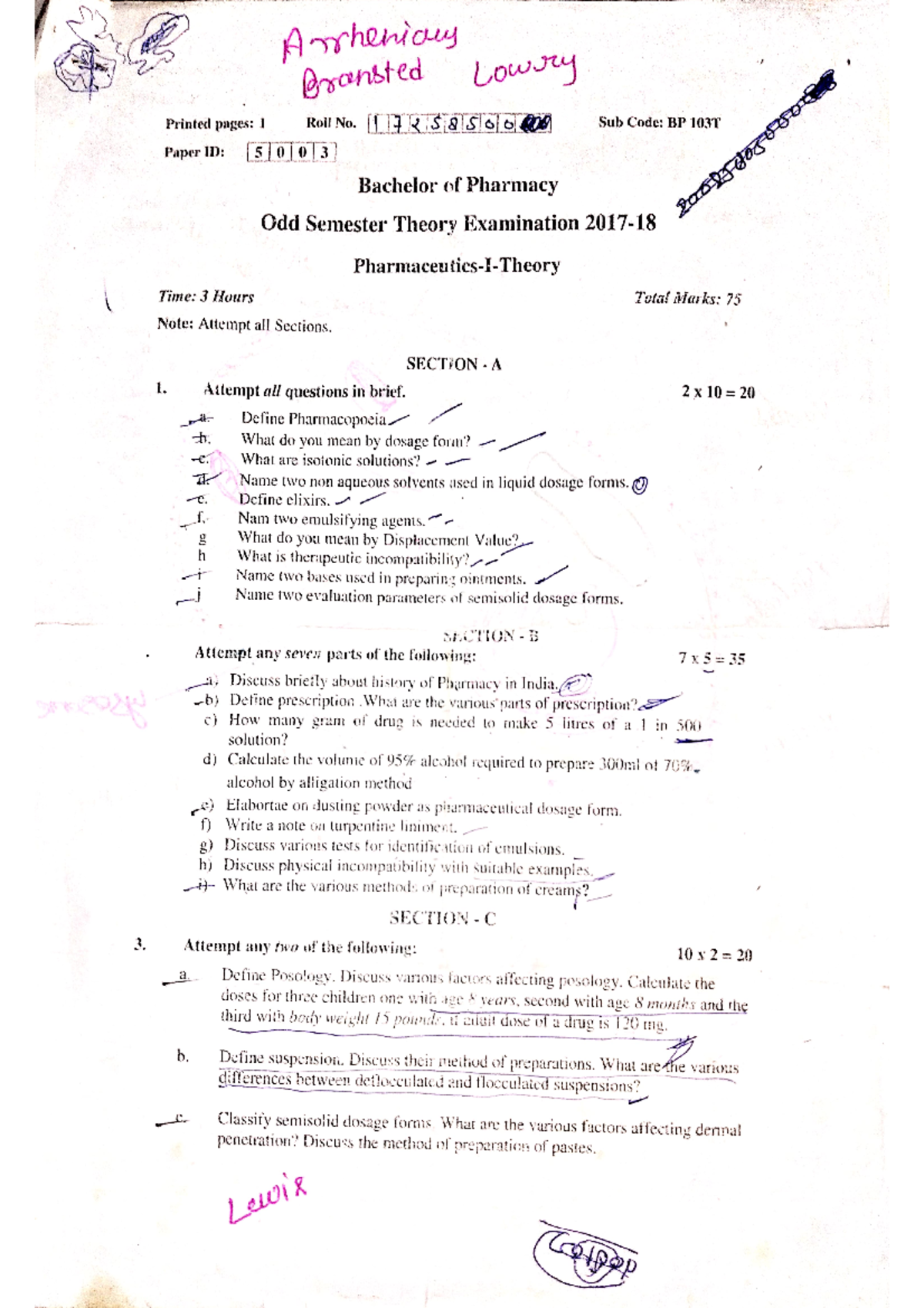 Privious year question paper b.pharm 1st sem - BSN2: Care of the Mother ...