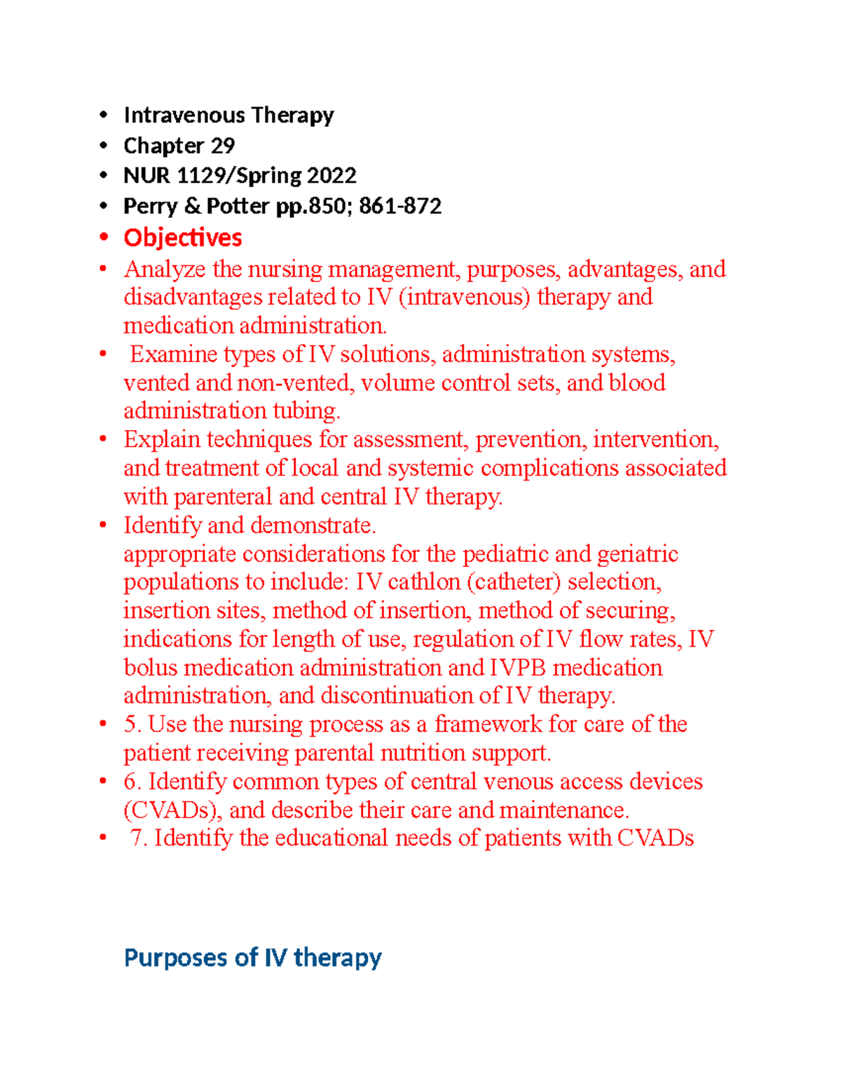 IV Therapy Student Notes - Intravenous Therapy Chapter 29 NUR 1129 ...