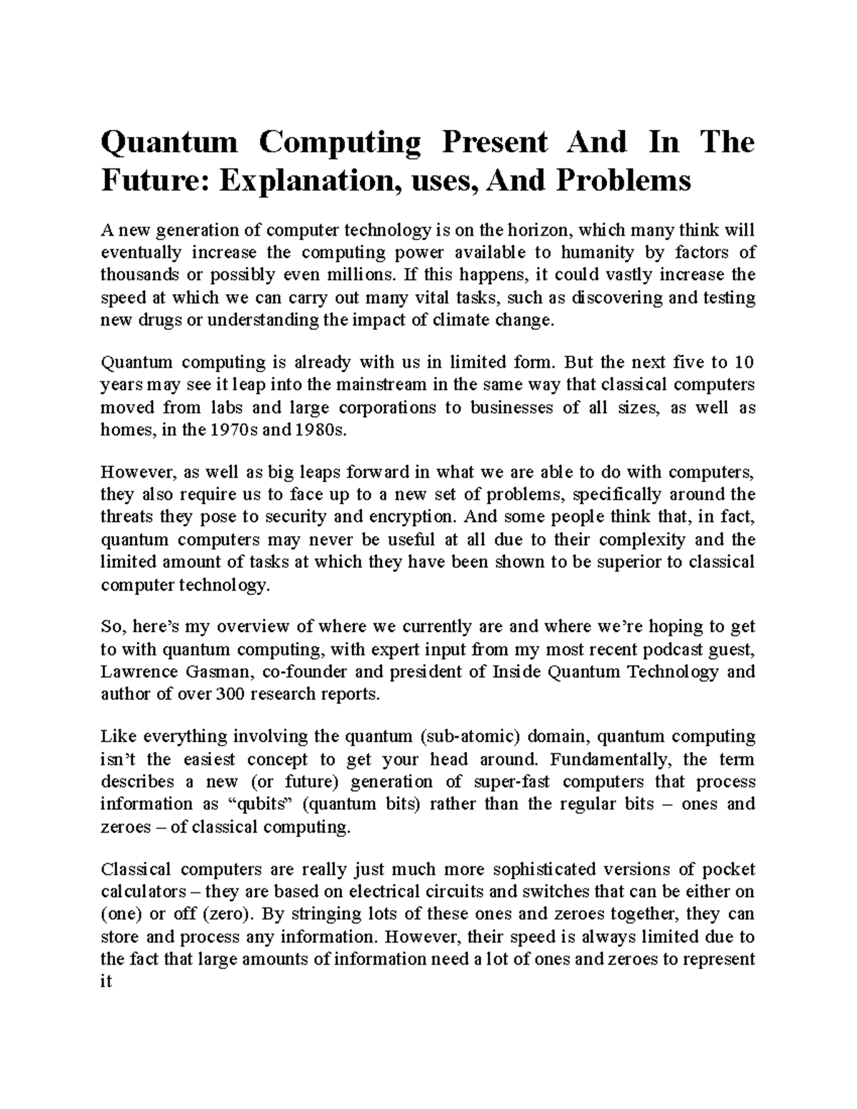 Quantum Computing Present And In The Future - Quantum Computing Present And In The Future: - Studocu