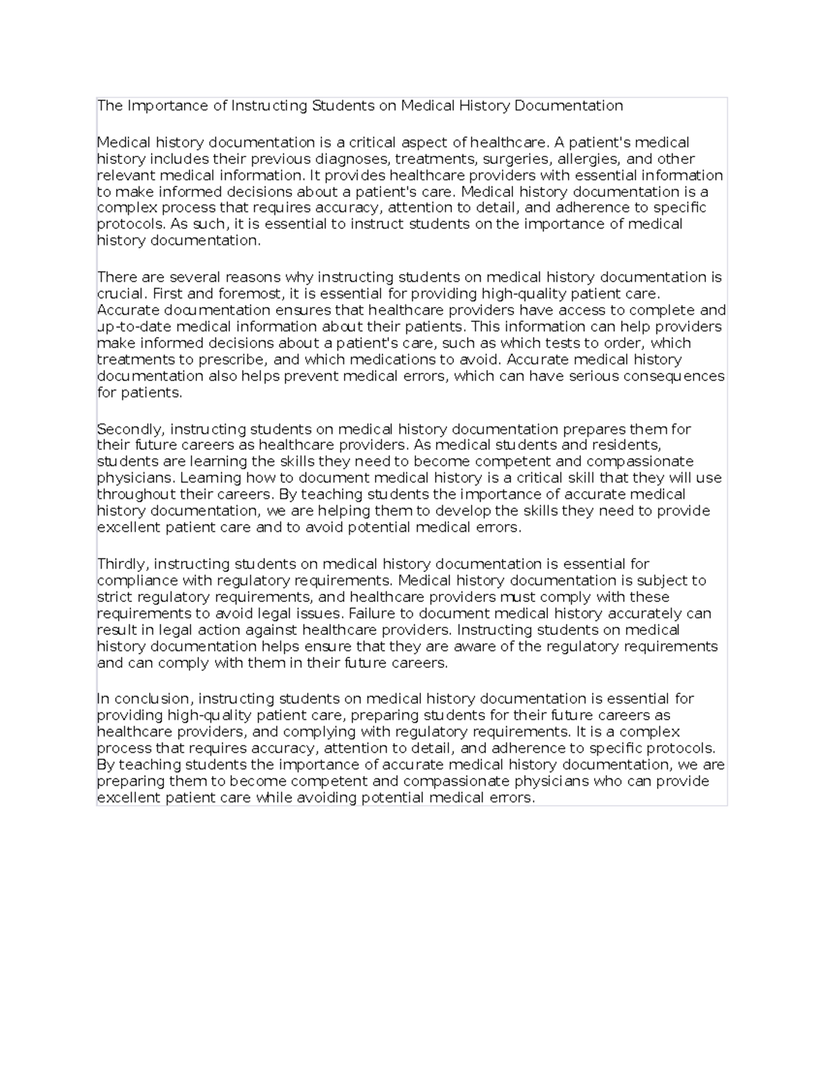 The Importance of Instructing Students on Medical History Documentation ...