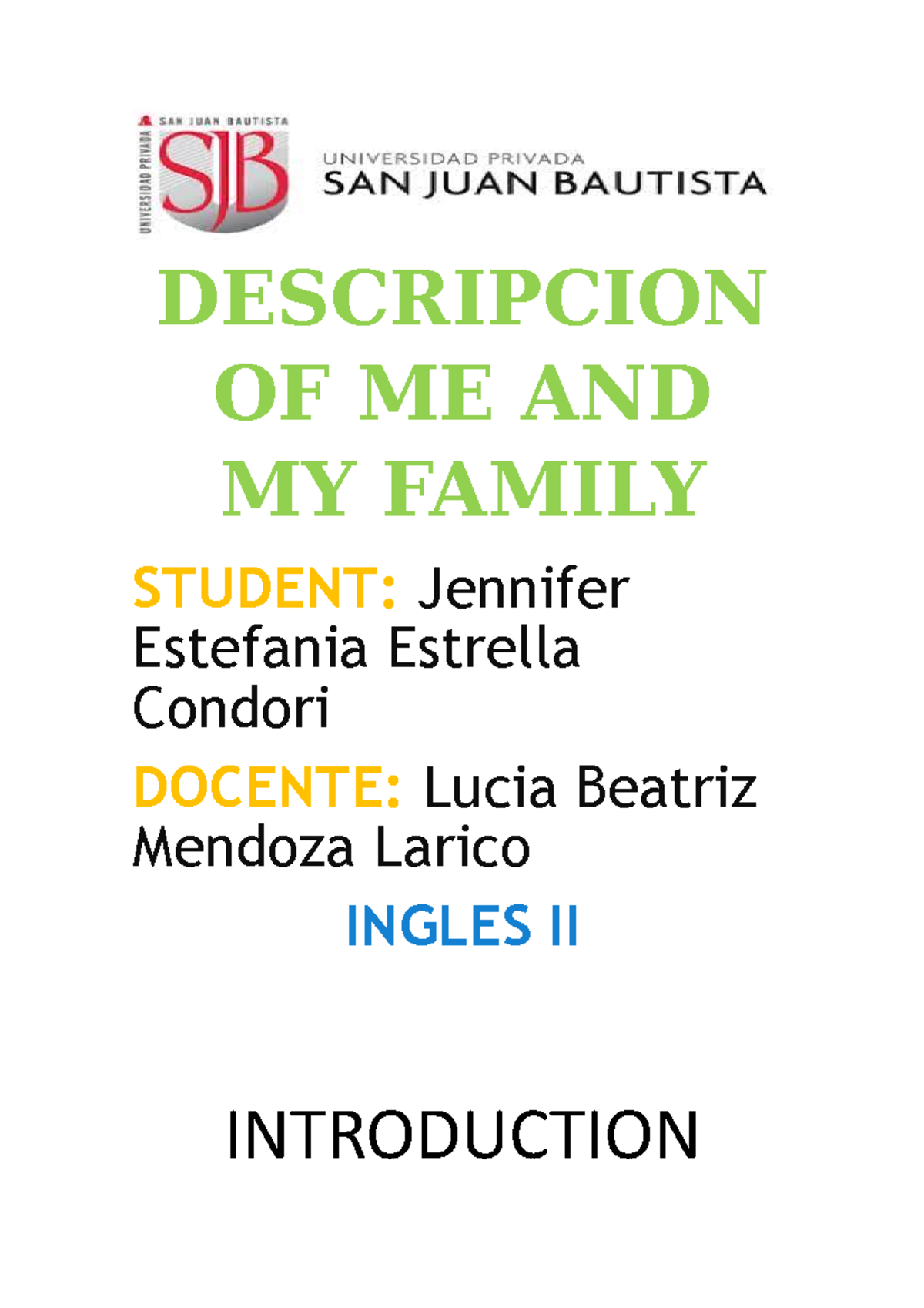 Personal description - DESCRIPCION OF ME AND MY FAMILY STUDENT ...