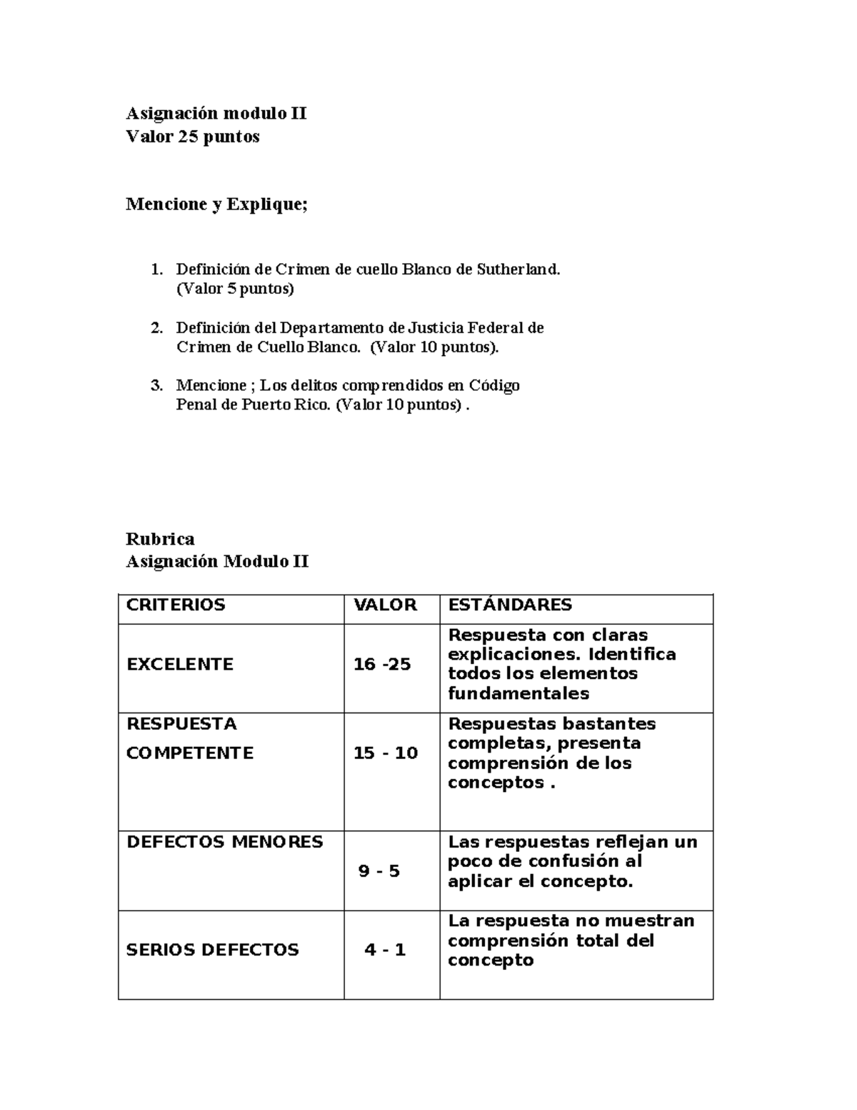 Asignacion modulo 2 - Asignación modulo II Valor 25 puntos Mencione y Explique; 1. Definición de ...