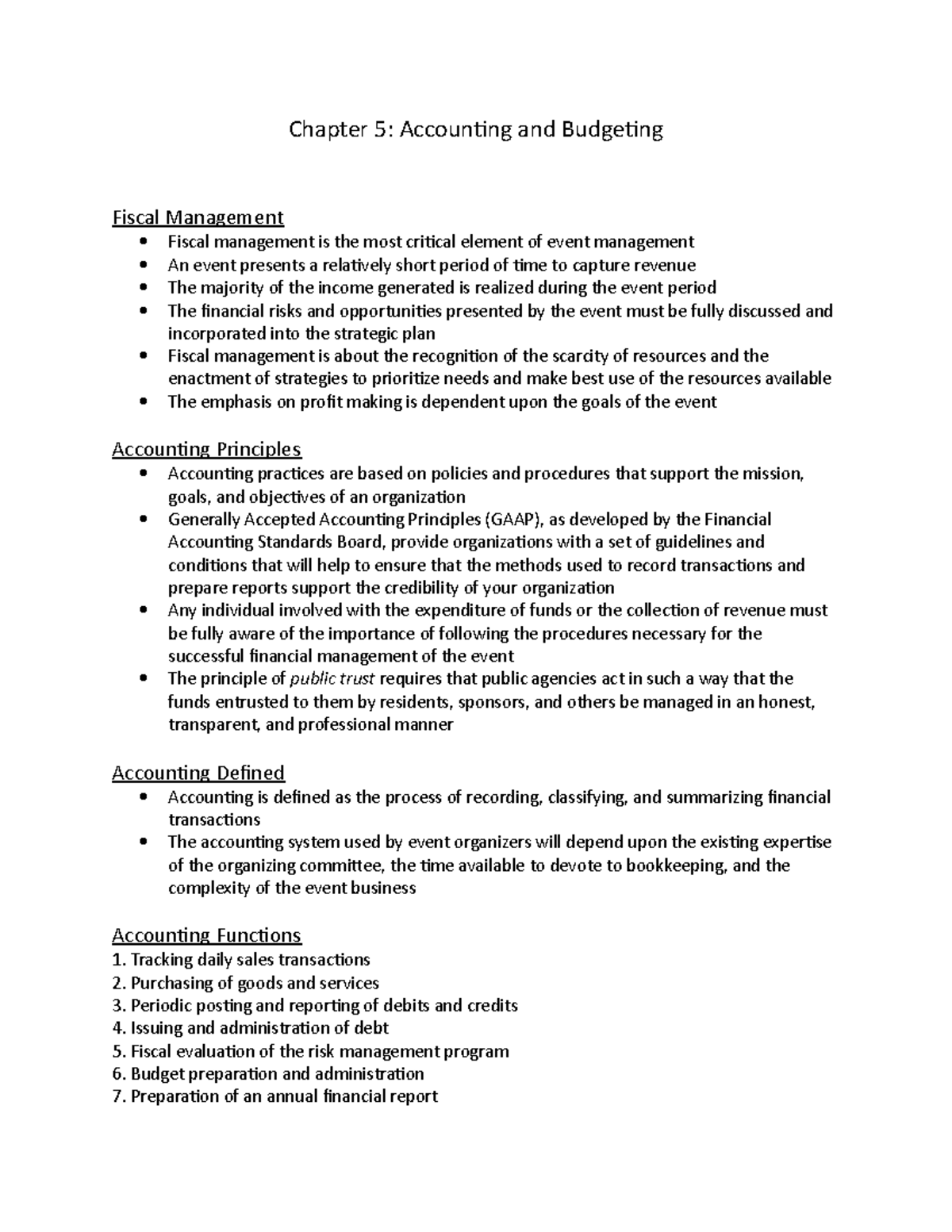 Chapter 5 - Accounting and Budgeting - Chapter 5: Accounting and ...
