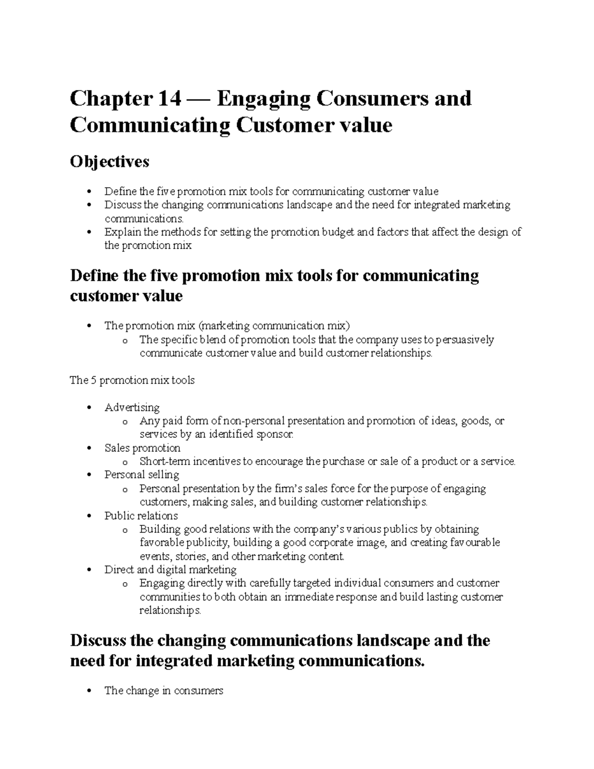 Chapter 14 Makreting - Maketing notes on Engaging consumer and ...