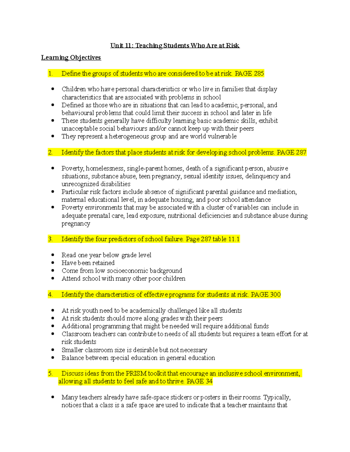 Unit 11 Teaching Students Who Are at Risk - PAGE 285 Children who have ...
