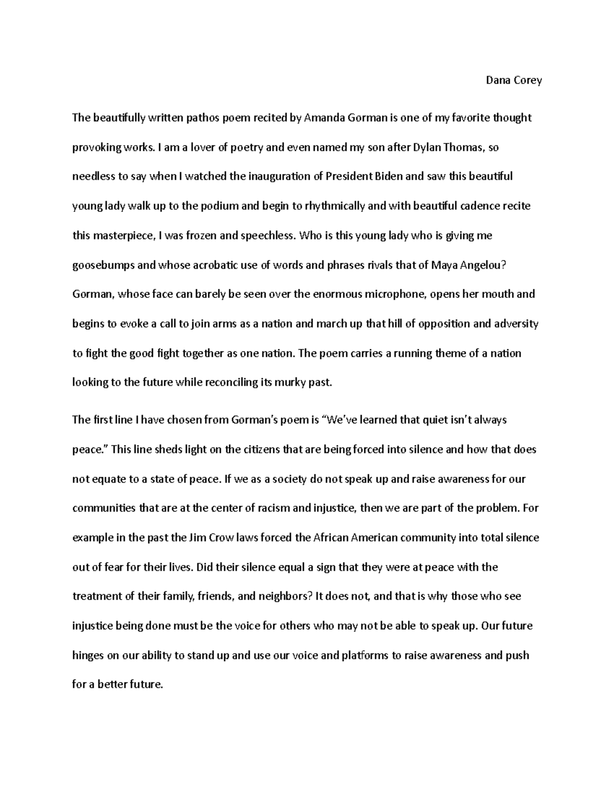 Amanda Corman Poem Essay SOCY - Dana Corey The beautifully written ...