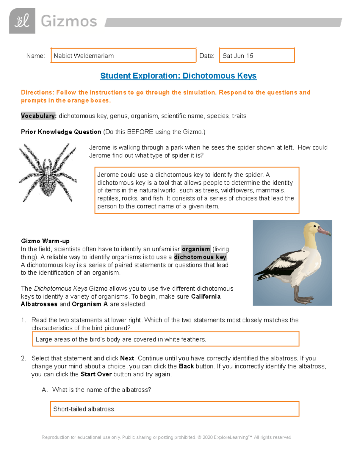Copy of Dichotomous Keys SE - Name: Nabiot Weldemariam Date: Sat Jun 15 ...