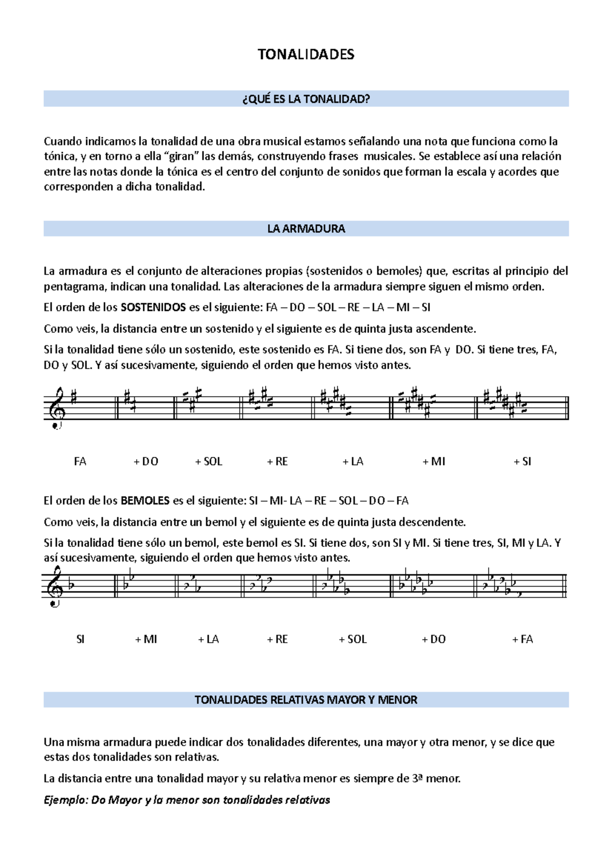 Tonalidades - TONALIDADES ¿QUÉ ES LA TONALIDAD? Cuando indicamos la ...