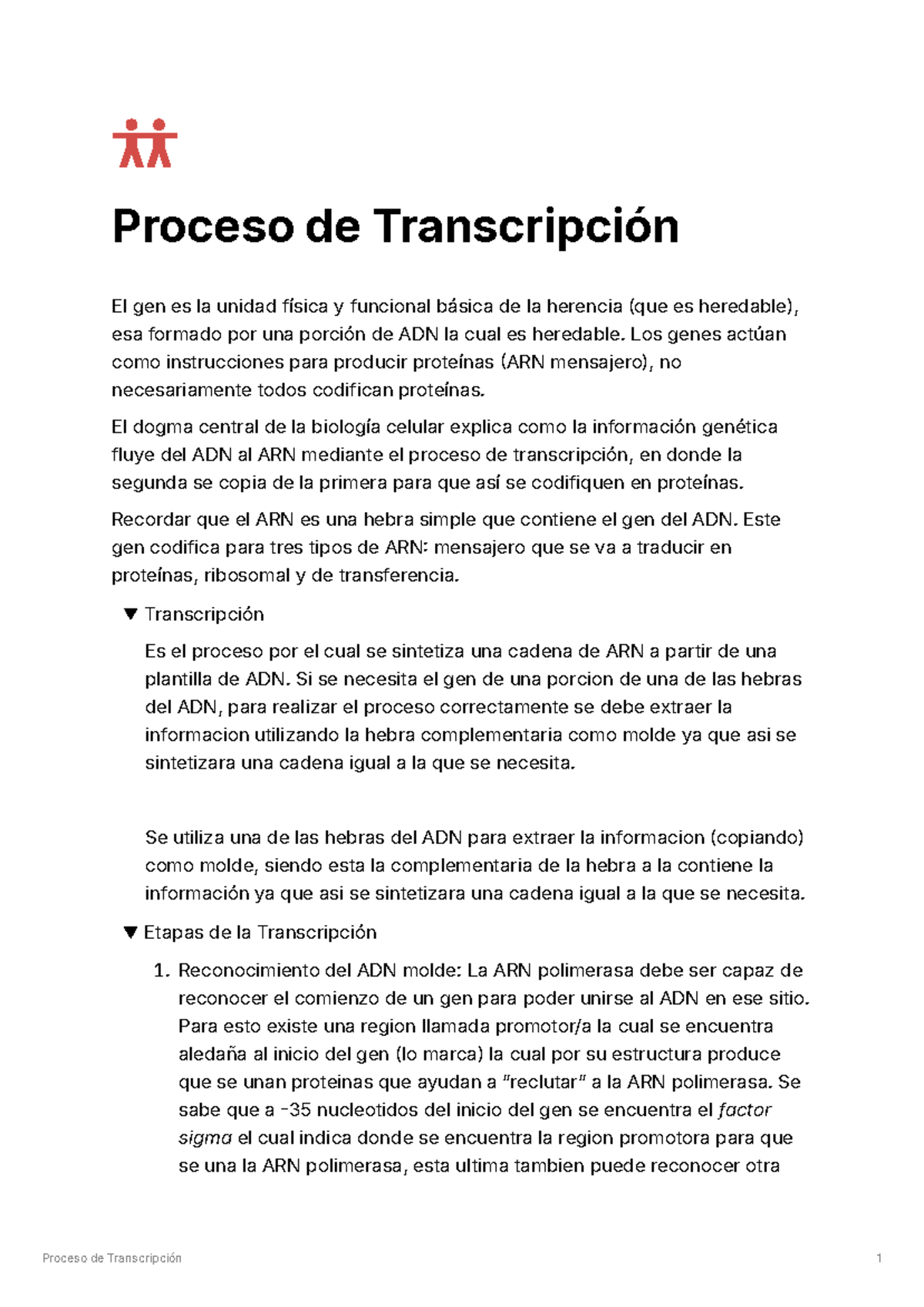 Proceso de Transcripción - Proceso de Transcripción 1 Proceso de ...