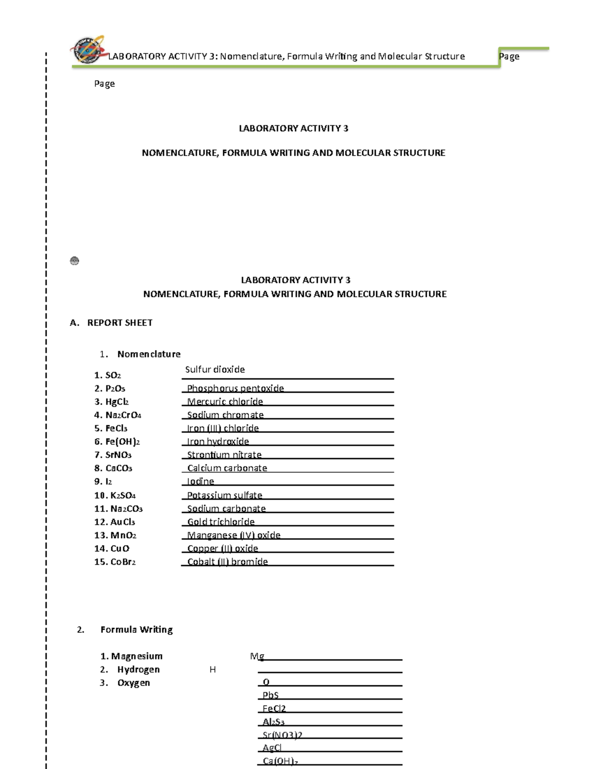 Labrep-3- Nomenclature, Formula Writing AND Molecular Structure - Page ...