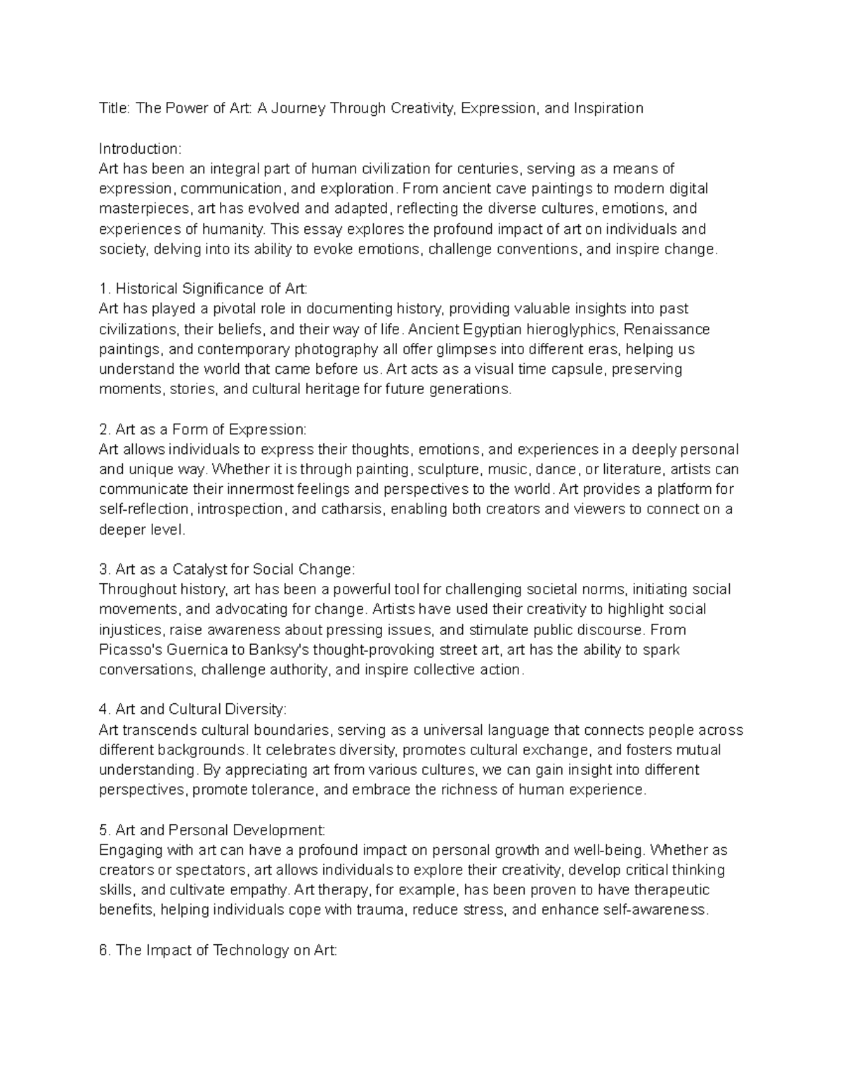 Art - These notes are about art in the world, and how this has changed ...