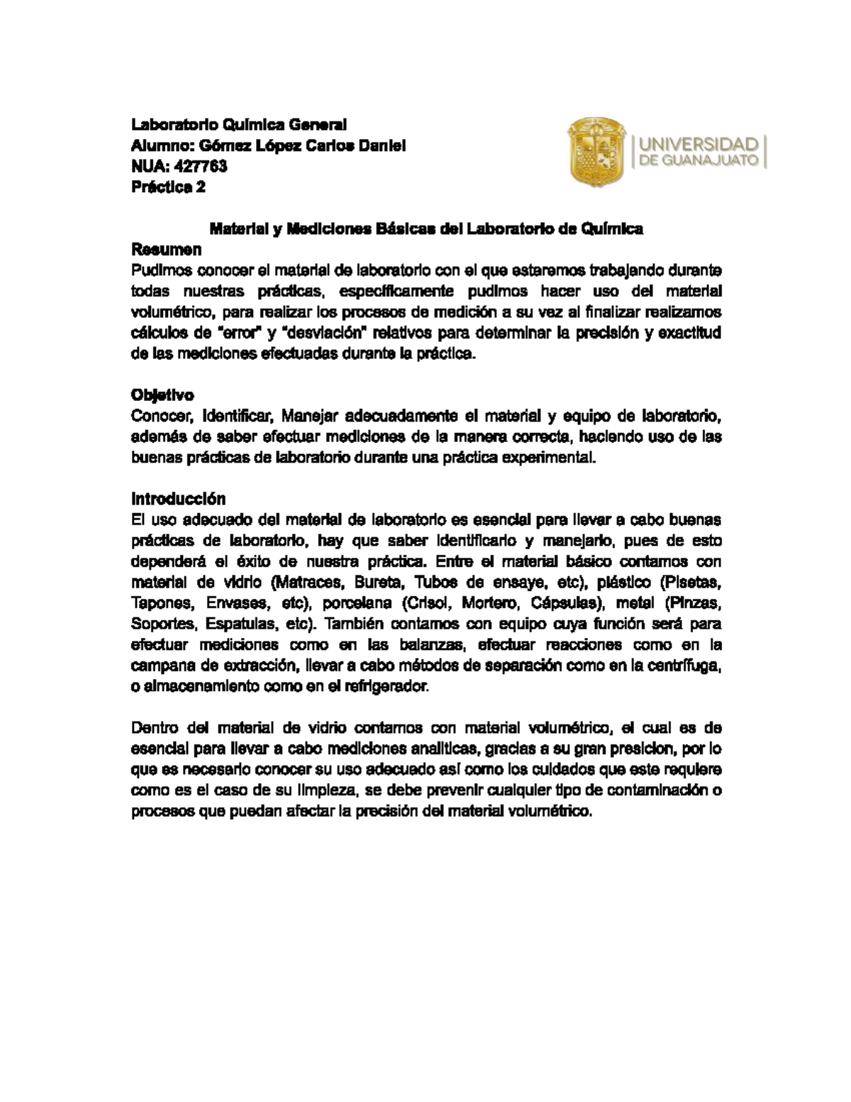 Practica 2 Material y Mediciones Básicas del Laboratorio de Quimica ...