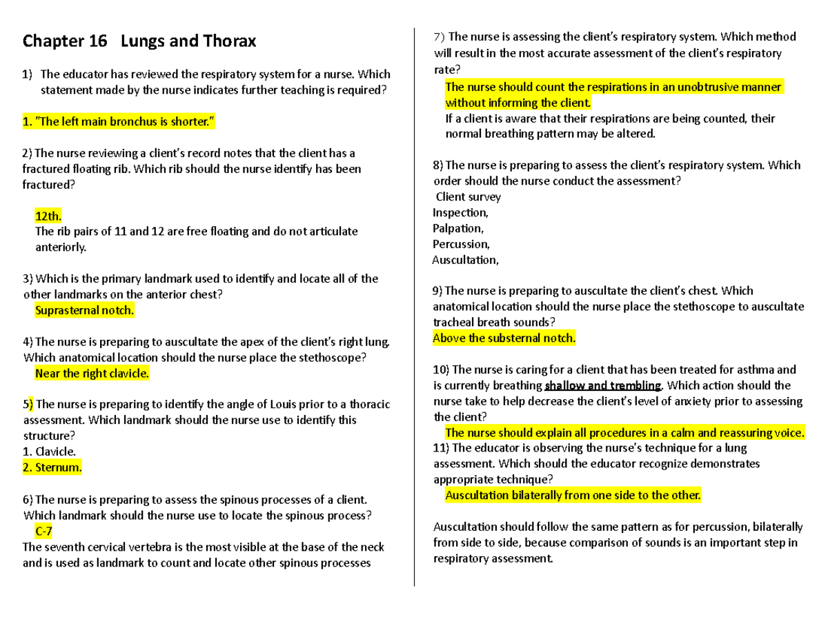 Week 3 VChapter 16-17-18-19 - Chapter 16 Lungs and Thorax The educator ...