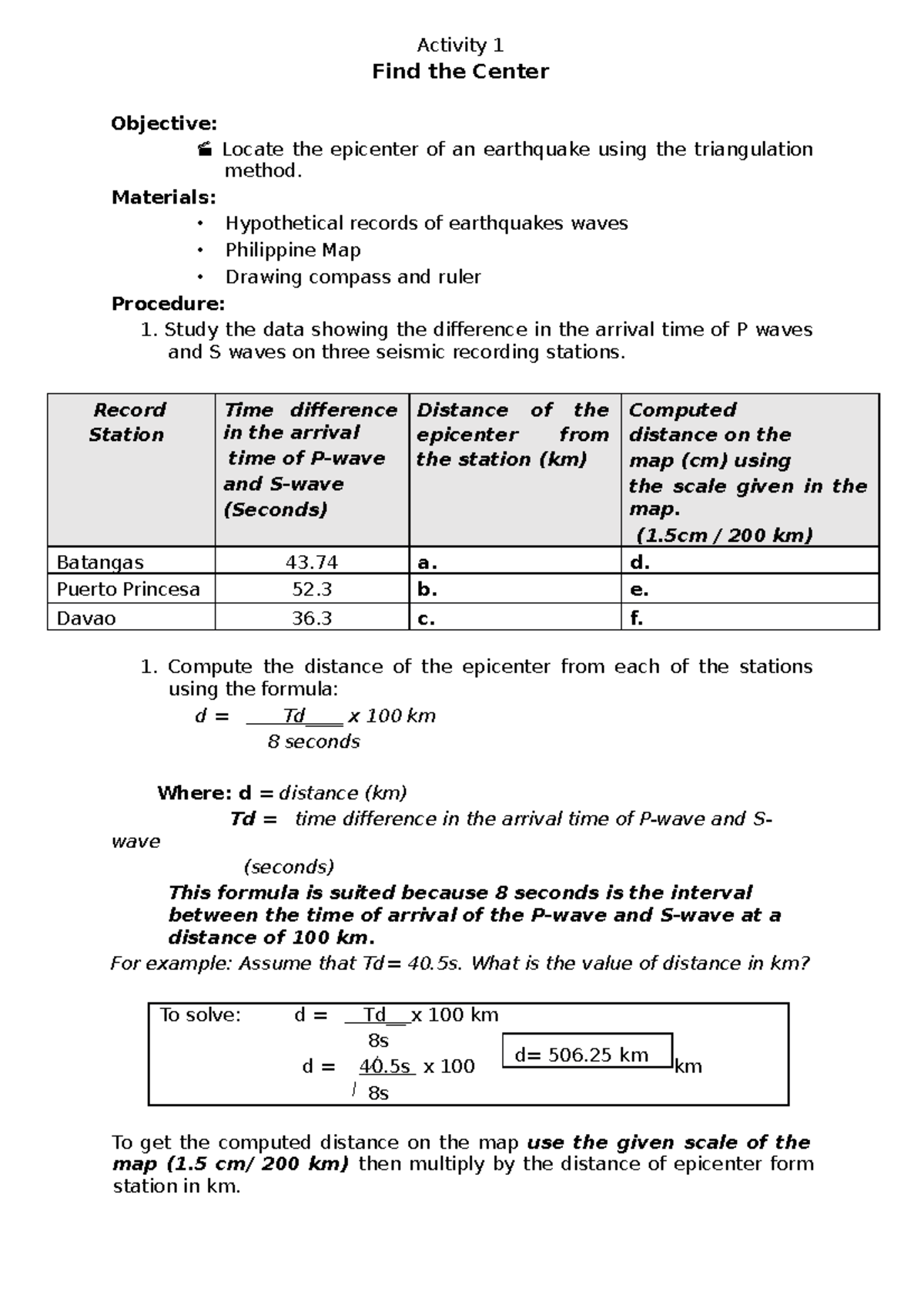 Find The Center Activity Activity 1 Find The Center Objective Locate 