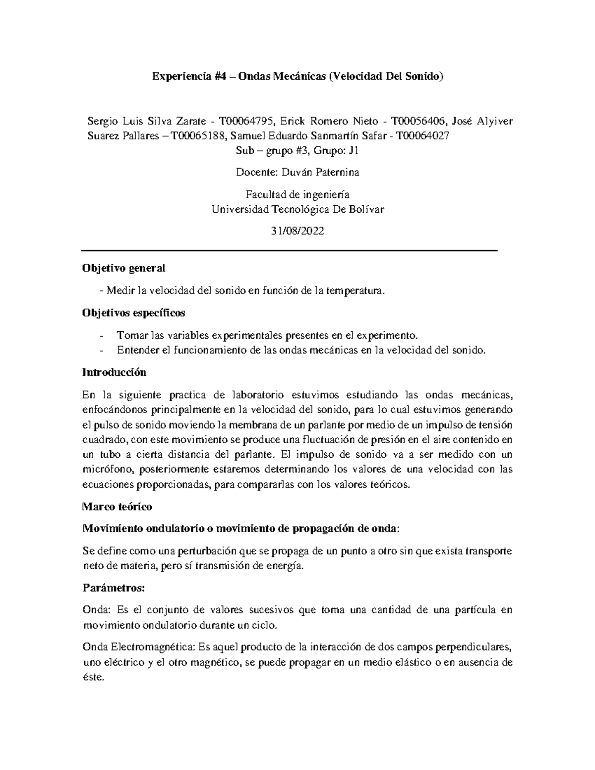 Experiencia No 4 2022 - kjnm, - Experiencia #4 – Ondas Mecánicas ...