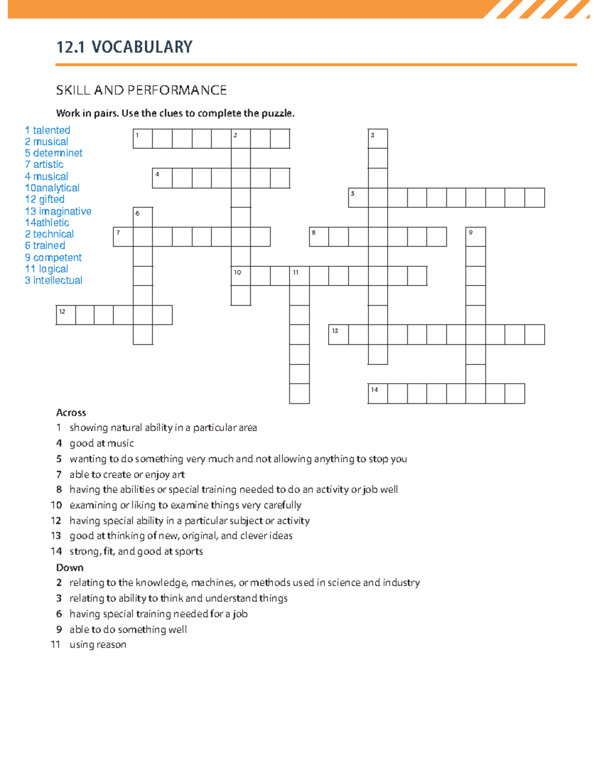 Evolve 5 Lesson Plan 12 Handout 1 - SKILL AND PERFORMANCE Work in pairs ...