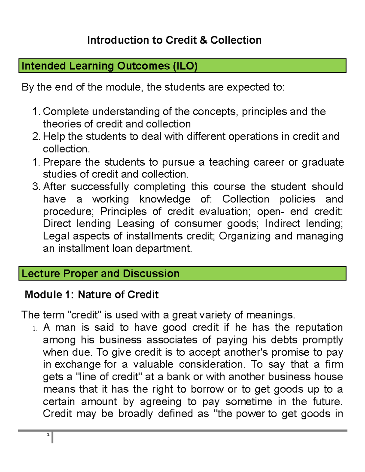 Credit Collection - Introduction to Credit & Collection Intended ...