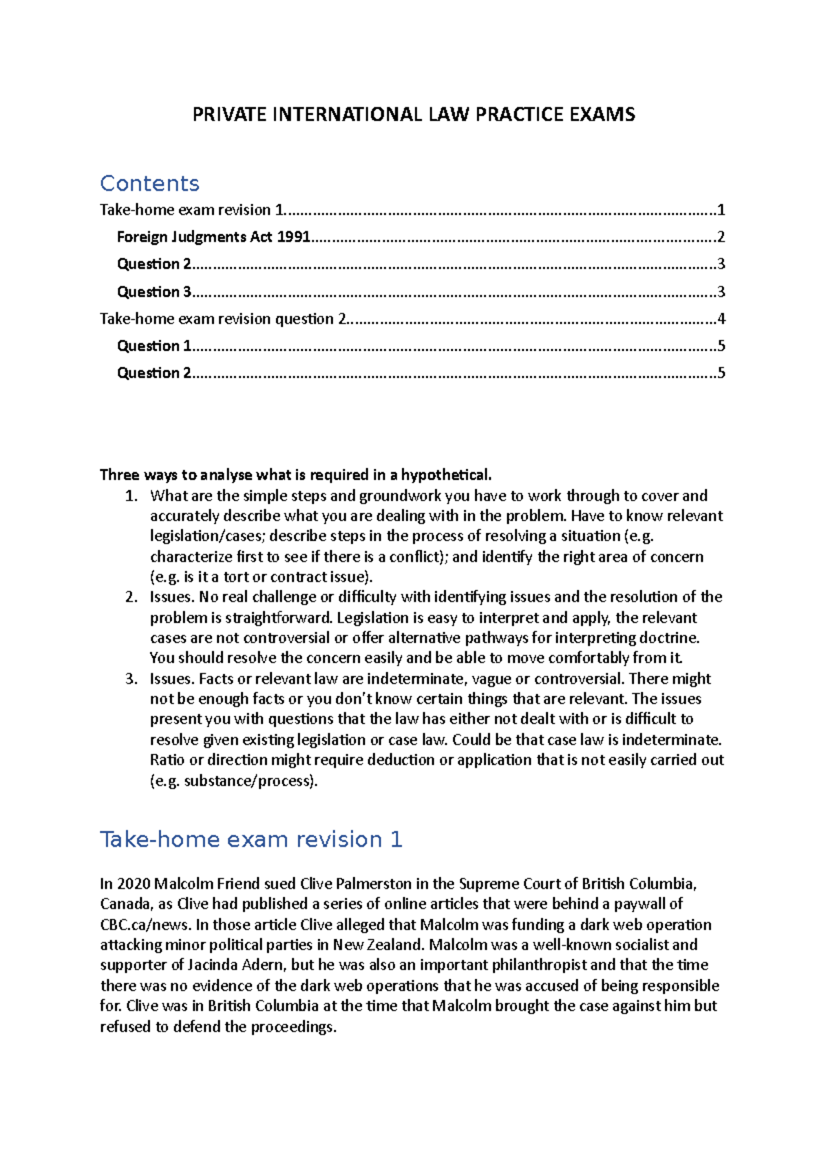 Revision Q1 - 2023-3 - PRIVATE INTERNATIONAL LAW PRACTICE EXAMS ...
