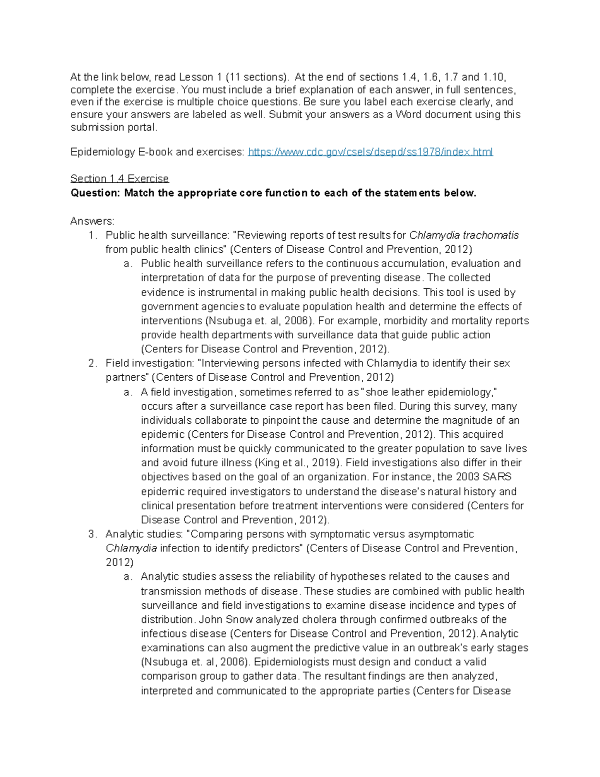 Epi Exercise Example - This assignment is based on questions from the ...
