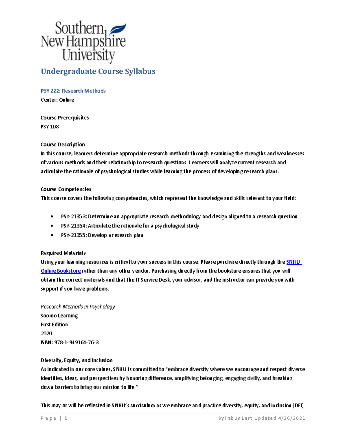 PSY 222 Syllabus (2021-2022) Fall 2021 - Undergraduate Course Syllabus ...