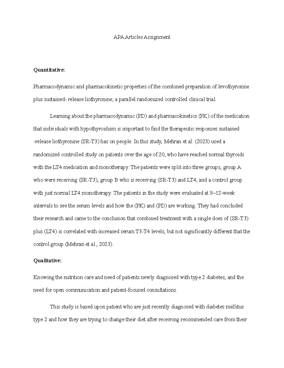 APA format assignment - APA Articles Assignment Quantitative ...