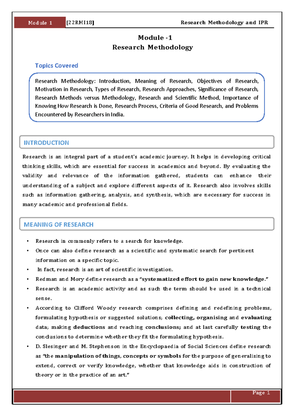 Module 1 Research Methodology Introduction - Module - 1 Research ...