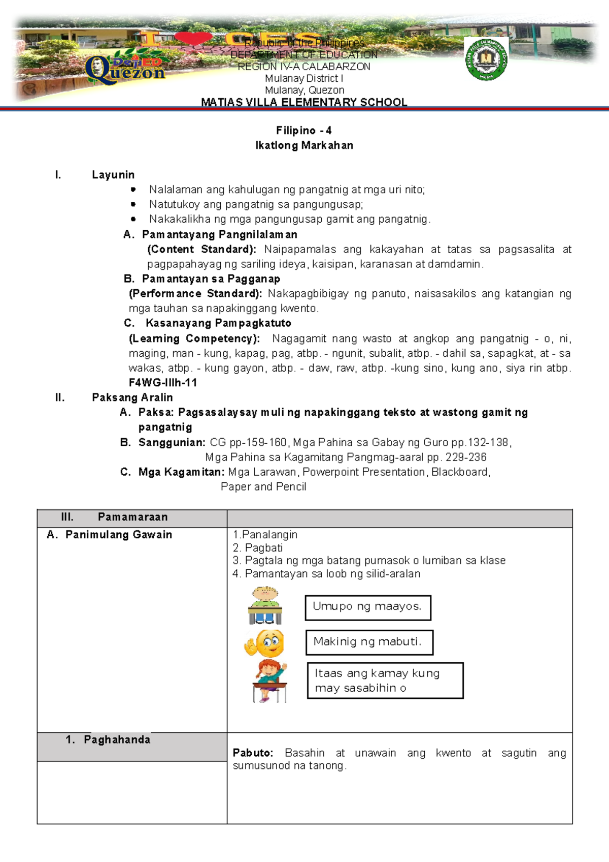 Week 6 - Lesson Plan for English4 Q3 Week 6 - Republic of the ...
