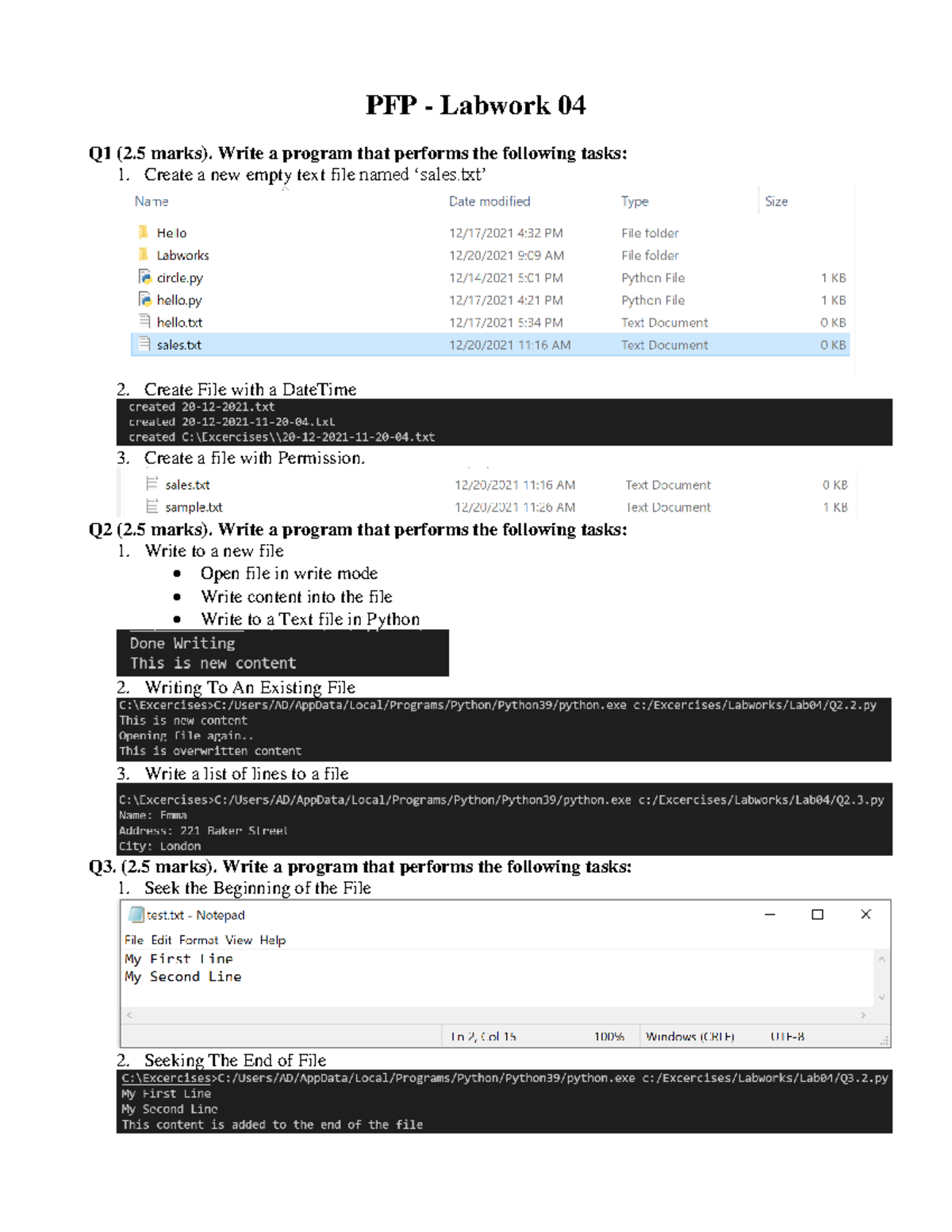 Lab04 - kiem hh - PFP - Labwork 04 Q1 (2 marks). Write a program that ...