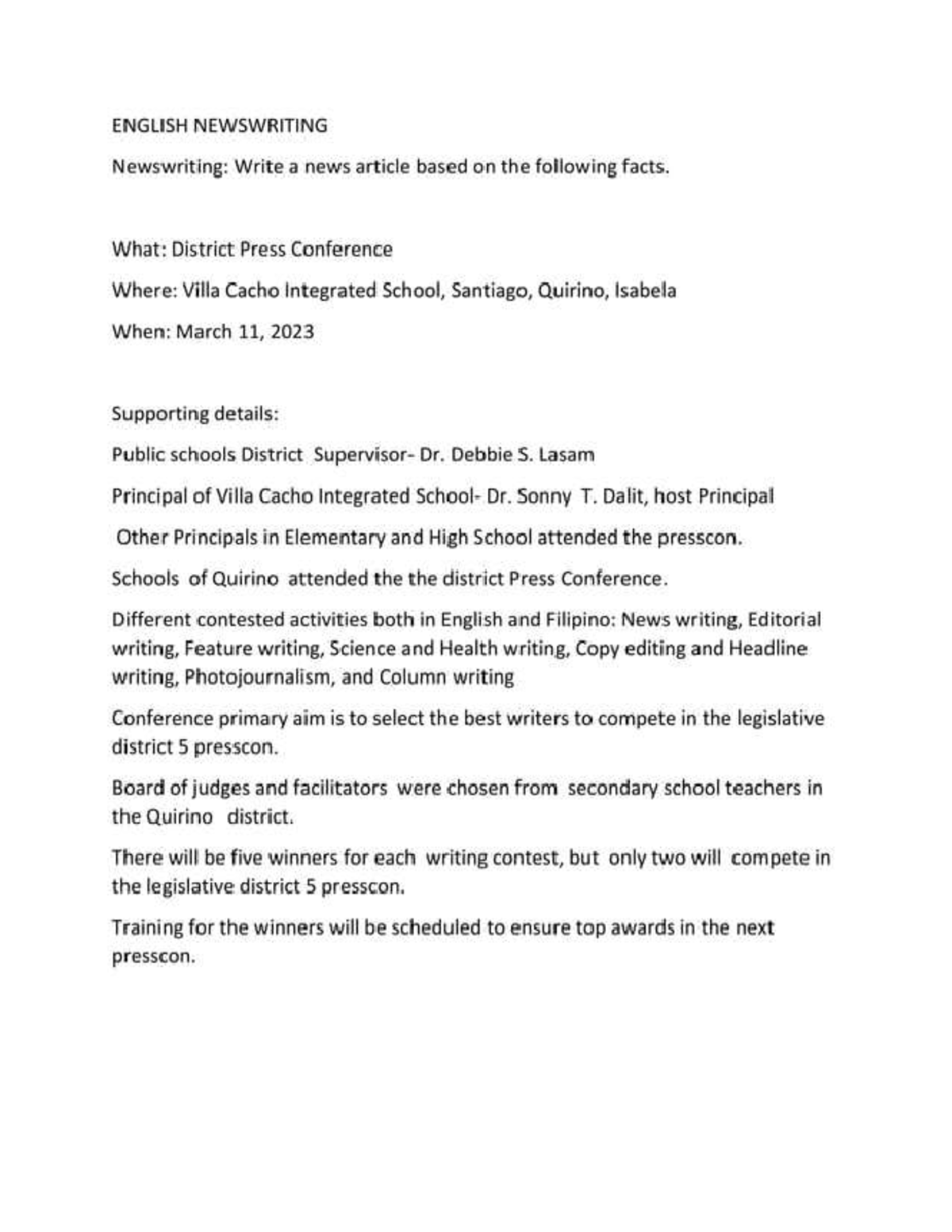 Fact Sheet For School Press Conference - ENGLISH NEWSWRITING ...