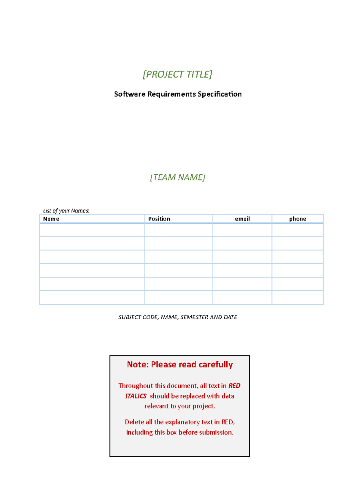 Software Requirements Specification (SRS) Template - [PROJECT TITLE ...