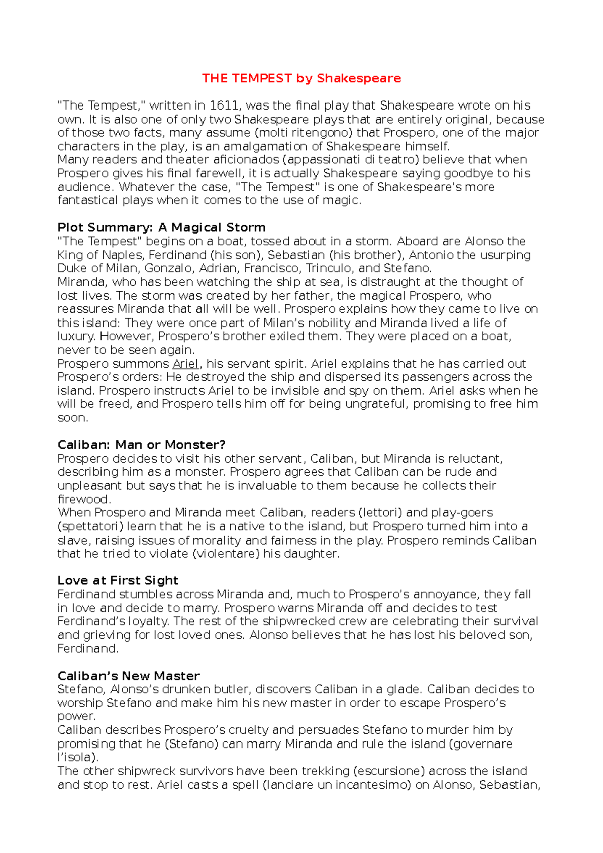 The Tempest by Shakespeare - THE TEMPEST by Shakespeare "The Tempest ...