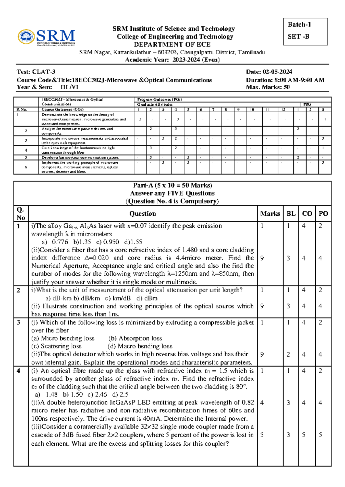 CT3 2023-2024 set B Batch 1 - SRM Institute of Science and Technology College of Engineering and ...