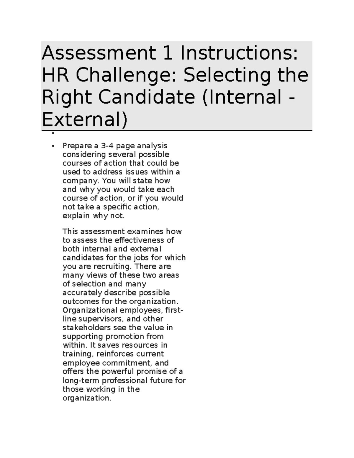 Assessment 1 Instructions extra - Assessment 1 Instructions: HR ...