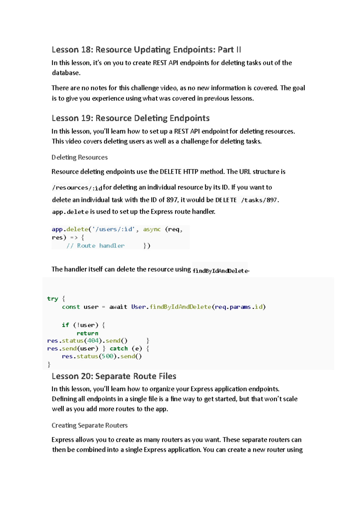 Nodejs 6 Notes Lesson 18 Resource Updating Endpoints Part Ii In This Lesson Its On You