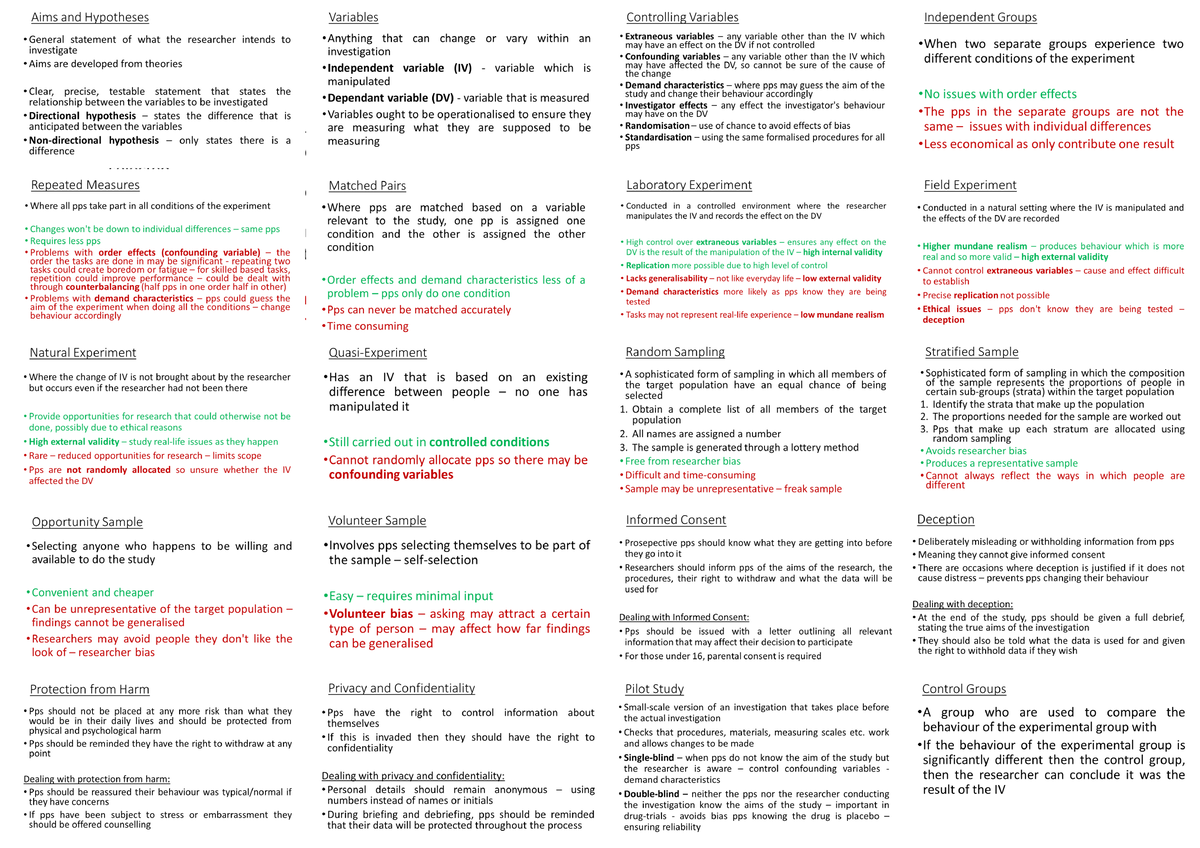 Research Methods a3 summary sheet - CRI1005 - Studocu