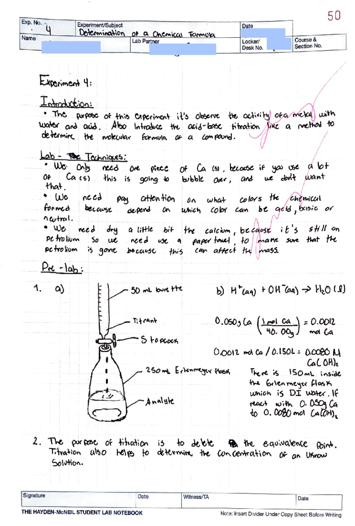 Chem 1AL Exp 4 - All experiment 4 - 50 Exp. No. Date 4 Determination of ...