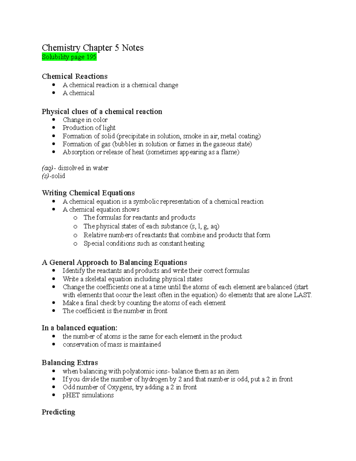 Chemistry Chapter 5 Notes Chemistry Chapter 5 Notes Solubility Page
