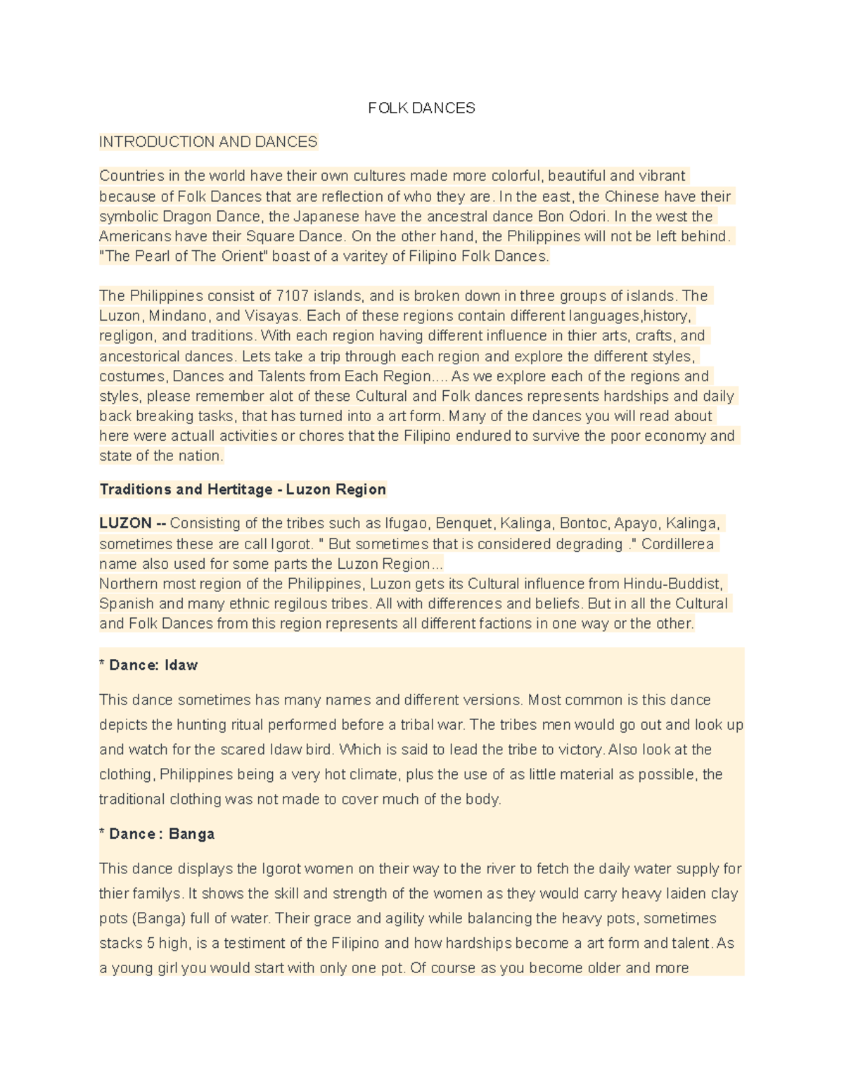 Folk Ethnic dances lecture - FOLK DANCES INTRODUCTION AND DANCES ...